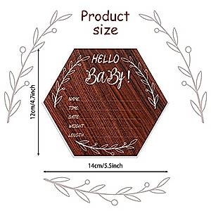 5 Inch Birth Announcement Sign for Hospital Cherry Newborn Announcement Sign Wooden Baby Name Sign with White Paint Marker Pen Regular Hexagon Wooden Birth Announcements for Hospital