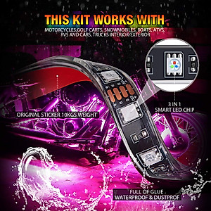 【Clear Stock】 18-Pack Motorcycle LED Underglow Lighting Kits with APP/RF/IR, Under Glow Neon Lamp Light Strips 12V with L&R Turn Signal/Warning/Brake