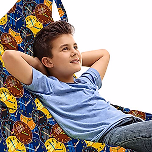 Ambesonne Clock Lounger Chair Bag, Pattern Faces on It Vintage Style Inspired Illustration Design, High Capacity Storage with Handle Container, Lounger Size, Yellow and Black