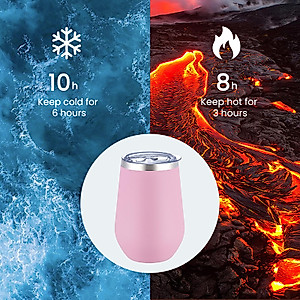 MEWAY 12oz Insulated Wine Tumbler with Press-In Lid, Double Wall Vacuum Stainless Steel Travel Tumbler with Straw,Travel Cup for Coffee and Drinks, Gift for Woman Under 10 dollars(Pink,1)