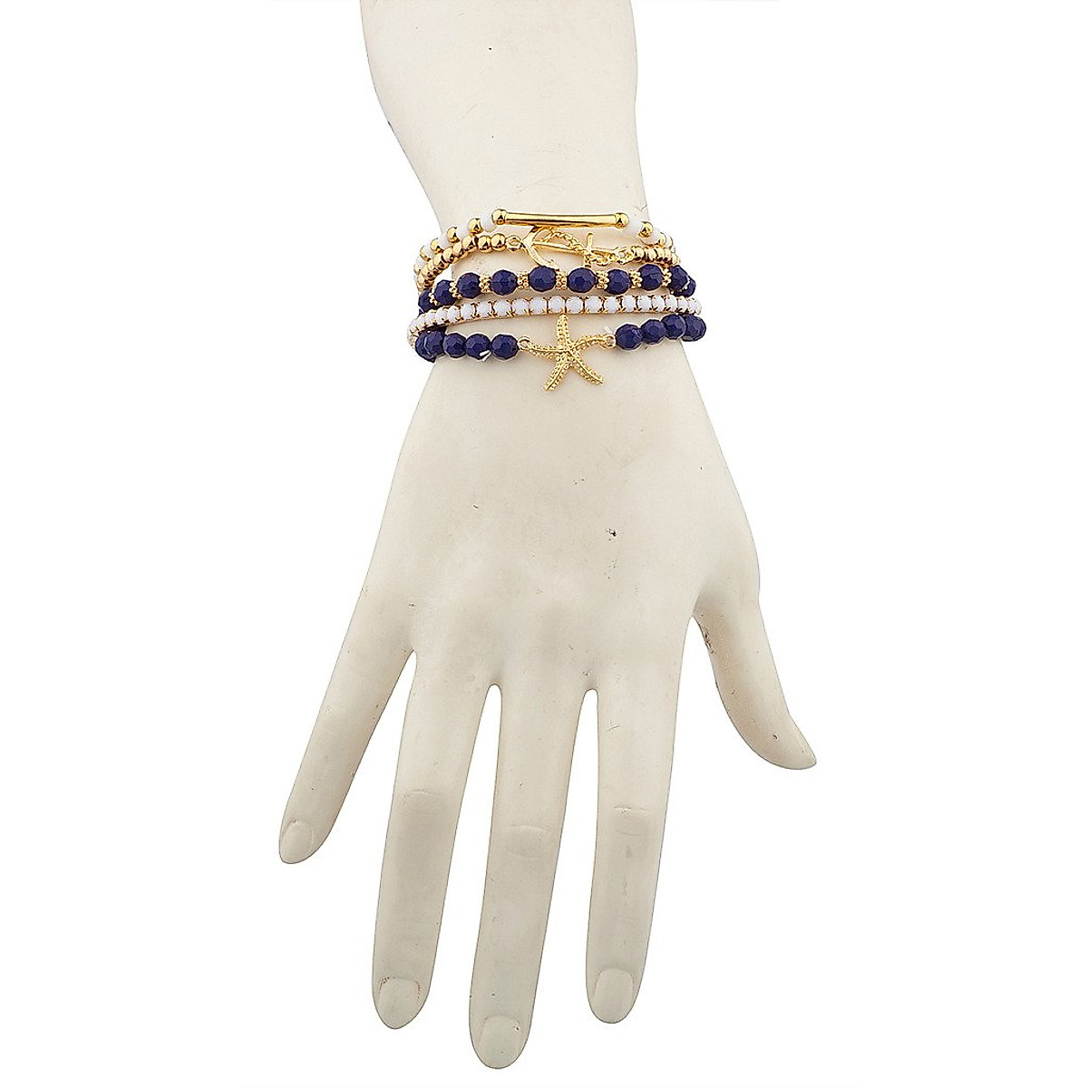 LUX ACCESSORIES Navy Nautical Starfish Anchor Arm Candy Set (5pc)