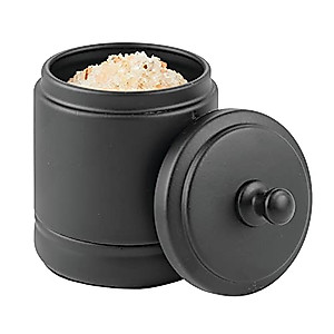 mDesign Metal Bathroom Vanity Storage Organizer Canister Jar with Lid for Cotton Balls, Swabs, Makeup Sponges, Bath Salts, Hair Ties, Jewelry - Hyde Collection - 2 Pack - Matte Black