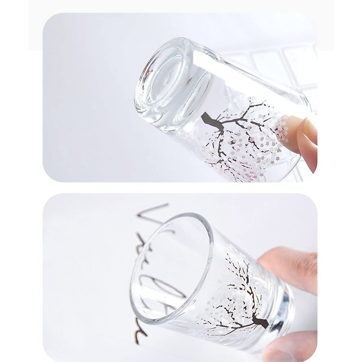 APROFAMILY Emotional Korean Soju Glass Cup with Changing Cherry Blossom Color 4pcs Set Whiskey, tequila, sake, and other alcoholic beverages are available (SOJU(4PCS))