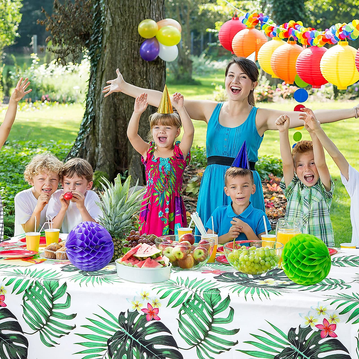 Luau Party Plastic Tablecloths Hawaiian Luau Table Cover Palm Leaves Table Cloth Birthday Bridal Shower Birthday Party Summer Pool Tropical Party Decorations, 54 x 108 Inches(3 Pieces)