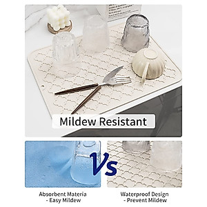 AMOAMI-Dish Drying Mats for Kitchen Counter-Silicone Dish Drying Mat-Kitchen Dish Drying Pad Heat Resistant Mat-Kitchen Gadgets Kitchen Accessories Kitchen Small Appliances (16" x 18, BEIGE)