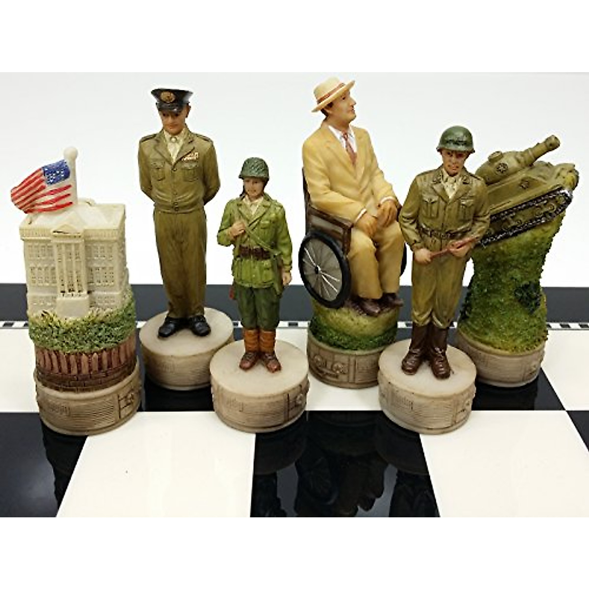 World War 2 US vs Germany Chess Set Hand Painted W/High Gloss Black & White Board WW2