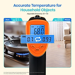 Etekcity Infrared Temperature Thermometer Gun, Laser Food Temp Gun for Pizza Oven, Griddle, Grill, Meat, Candy, Vehicle's Engine, Surface Temp Reader -58°F to 842°F, Orange
