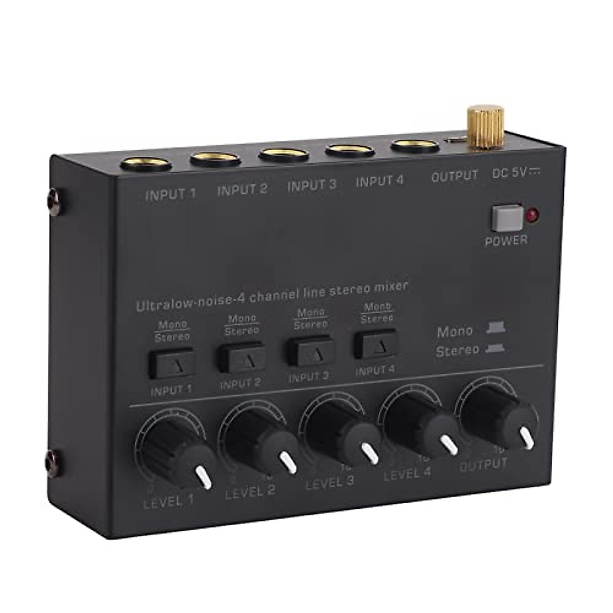 4 Channel Audio Mixer, Low Noise 4 Channel Studio Headphone Amplifier for Studio (US Plug)