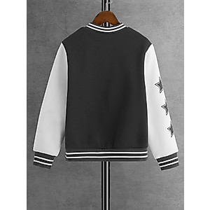 SOLY HUX Boy's Varsity Jacket Letter Star Print Long Sleeve Color Block Baseball Bomber Jacket Coat Black and White Print 11-12Y