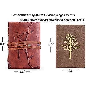 VALERY Vegan Leather Bound Journal – Slim A5 Lined Journals for Women and Men – Refillable Brown Writing Journal Notebook for Writers - Personalized Writing Gift Journal for Teachers Vegetarians