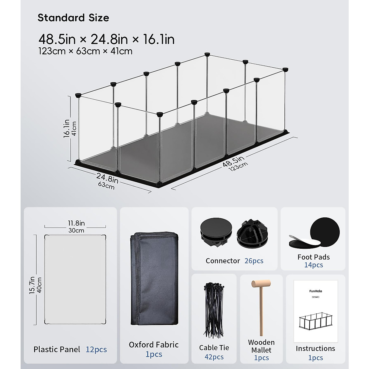 FunHola Small Animal Playpen, Guinea Pig Cages with Waterproof Mat, 12 Panels Pet Playpen for Hamsters, Hedgehog, Indoor Outdoor Plastic Fence, 48.5 x 24.8 x 16.1 inches