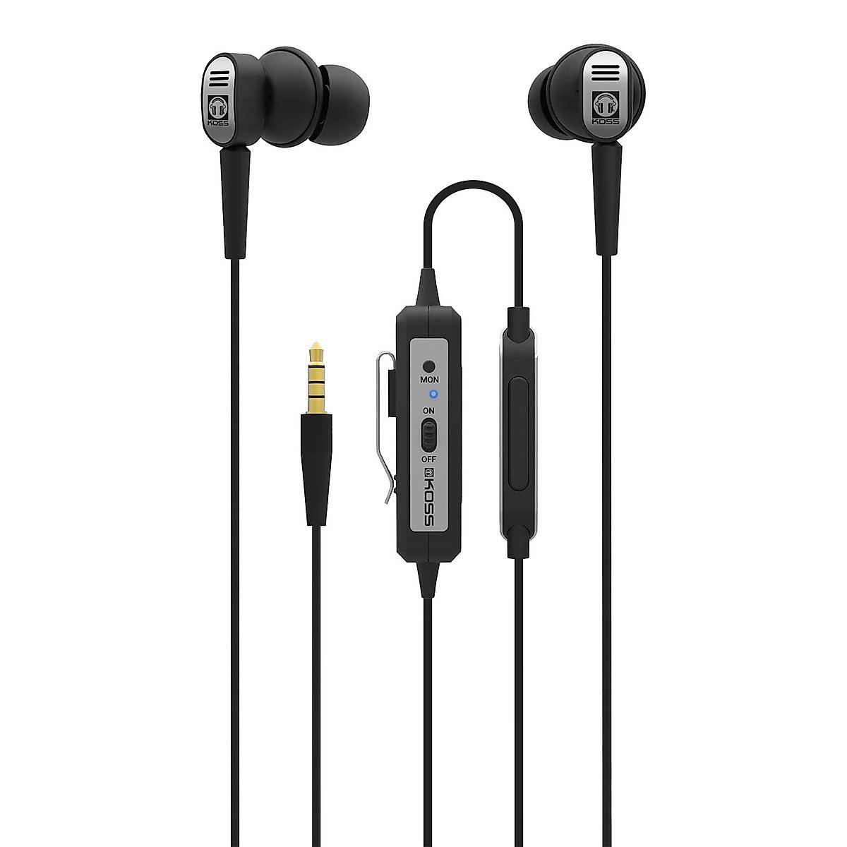 Koss QZ Buds in-Ear Active Noise Cancelling Earbuds, in-Line Microphone and Touch Remote Control, Monitor Mode, Carry Case Included, Wired with 3.5mm Plug, Black