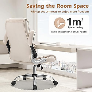YAMASORO Ergonomic Executive Office Chair with Lumbar Support,Velvet Fabric Home Office Desk Chairs with Wheels, High Back Computer Chairs,Beige
