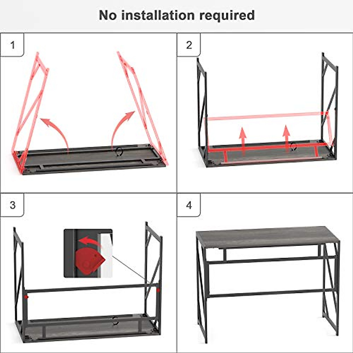 Elephance Folding Desk Writing Computer Desk for Home Office, No-Assembly Study Office Desk Foldable Table for Small Spaces