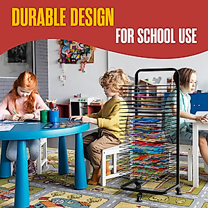 Houseables Art Drying Rack for Classroom, Art Storage Rack, 25 Shelf, 15”Lx18”Wx45”H, Locking Wheels, Metal, Black, Painting Drying Rack, Painting Rack, Paint Drying Rack, Paper Drying Rack for Art