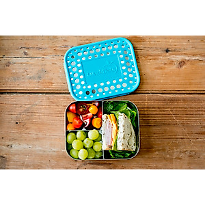 LunchBots Medium Trio II Snack Container - Divided Stainless Steel Food Container - Three Sections for Snacks On the Go - Eco-Friendly, Dishwasher Safe, BPA-Free - Stainless Lid (Aqua)