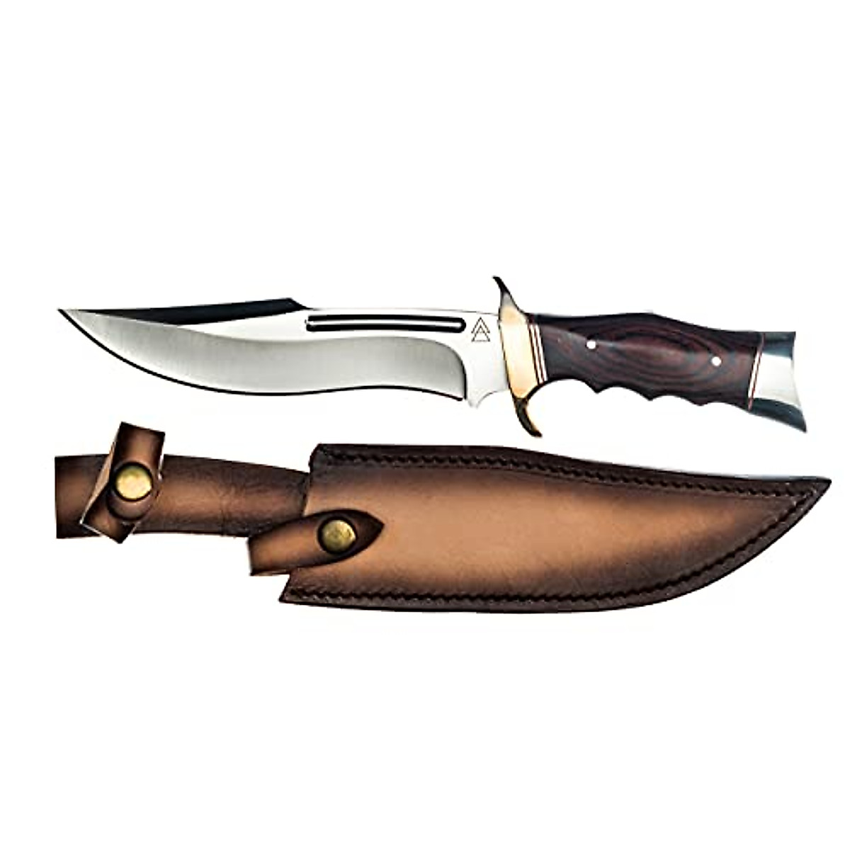 Kratos ZF9 Bowie Knife | Handmade | 13.25" Hardened High Carbon 440 Stainless Steel | 30-degree double bevel Edge | Wood Handle | Leather Sheath | Outdoor Hunting, Bushcraft, Boning, & Camping