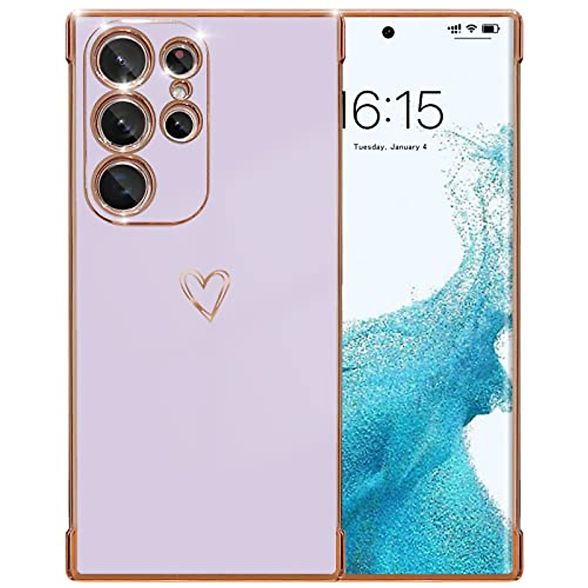 SZXYCZL Compatible with Samsung Galaxy S23 Ultra 5G Case for Women Girl with Luxury Plating Full Camera Lens Protection Cute Love Plating Edge Soft TPU Anti-Fall Case for Samsung S23 Ultra-Purple