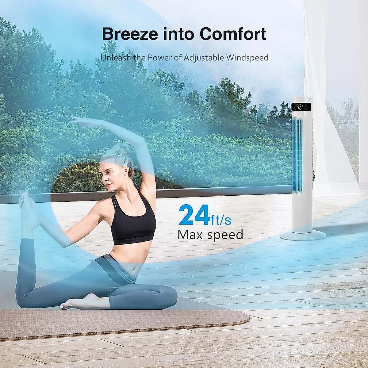 R.W.FLAME White 36" Tower Fan with Remote Control, 3 Modes, LED Display,Oscillation,Portable Floor Bladeless Fan for Bedroom Living Rooms Home Office, White