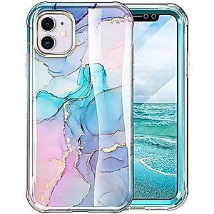 DT Series Case for iPhone 11 Case Built with Screen Protector, Lightweight and Stylish Full Body Shockproof Protective Rugged TPU Case for Apple iPhone 11 6.1inch（Marble）