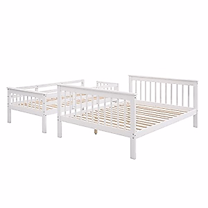 BIADNBZ Twin Over Full Bunk Bed with Stairs Storage and Safety Guardrails, Solid Wood Bunkbeds Frame for Kids Teens Adults Bedroom Dorm, White