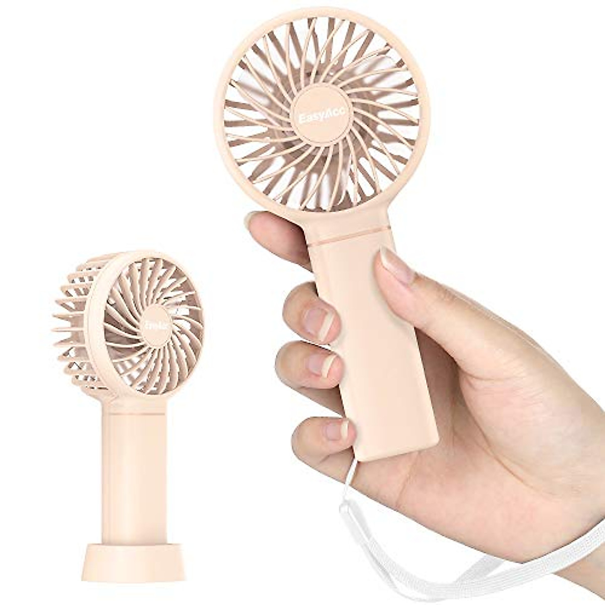 EasyAcc Mini Portable Fan, Powerful Handheld Fan, Cute Design 3 Speed Personal Small Desk Fan with Base, Lightweight Makeup USB Rechargeable Fan for Stylish Girl Women Men Indoor Outdoor