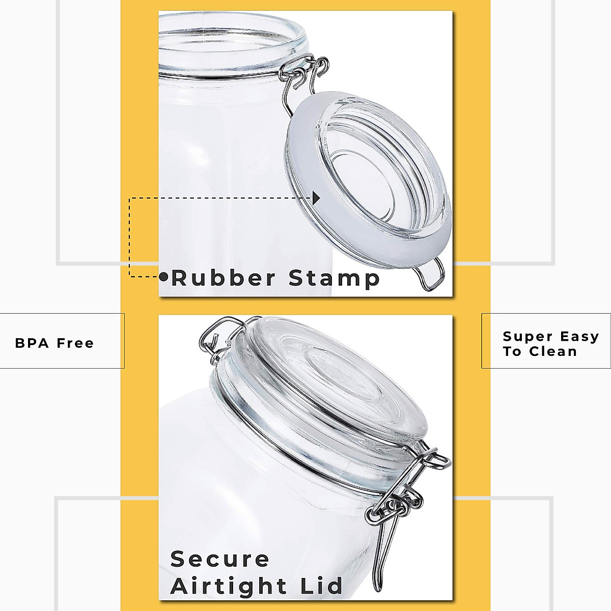 Xabono 4 Pack Wide Mouth Glass Jars with Airtight Lid 32 oz Storage Containers Lids Clear Jar Leak Proof Food Kitchen Cereal Pasta (WMGJAL1)