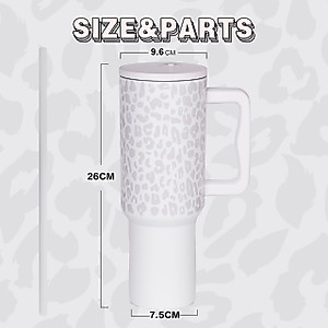 ZHIDENGWJ Stainless Steel Vacuum Insulated Tumbler with Lid and Straw for Water, Iced Tea or Coffee(White Leopard Print)