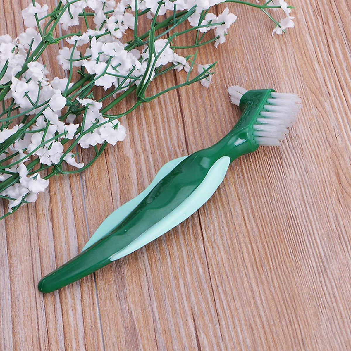 2 Pcs Premium Hard Denture Brush Toothbrush, Cleaning Brush, Multi-Layered Bristles &Portable Denture Double Sided Brush