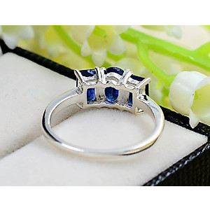 Gemstone 925 Sterling Silver Natural 7X5 MM Blue Kyanite Oval Cut January Birthstone Cluster Unisex Ring For Wedding Gift (Rhodium Plated Silver, 8.5)