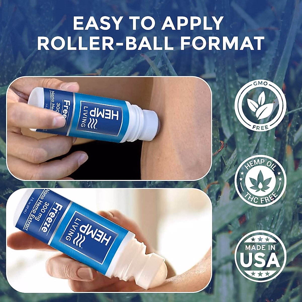 HEMP LIVING Freeze Nano Hemp Extract Roll On, Cold Therapy, Roll On for Muscles and Joint Strain, 3 oz Roll on Bottle (750 mg)