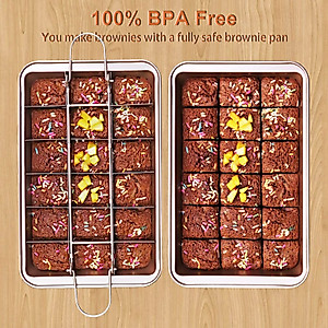 WSNB Brownie Pan, 18 Pre-Slicer Carbon Steel Baking Pans, Brownie Cutter, Brownie Tray with Oil Brush, Pre-Cut Square Molds for Oven Baking Cupcakes, Fudge & Chocolate 12 X 8 X 2 inches