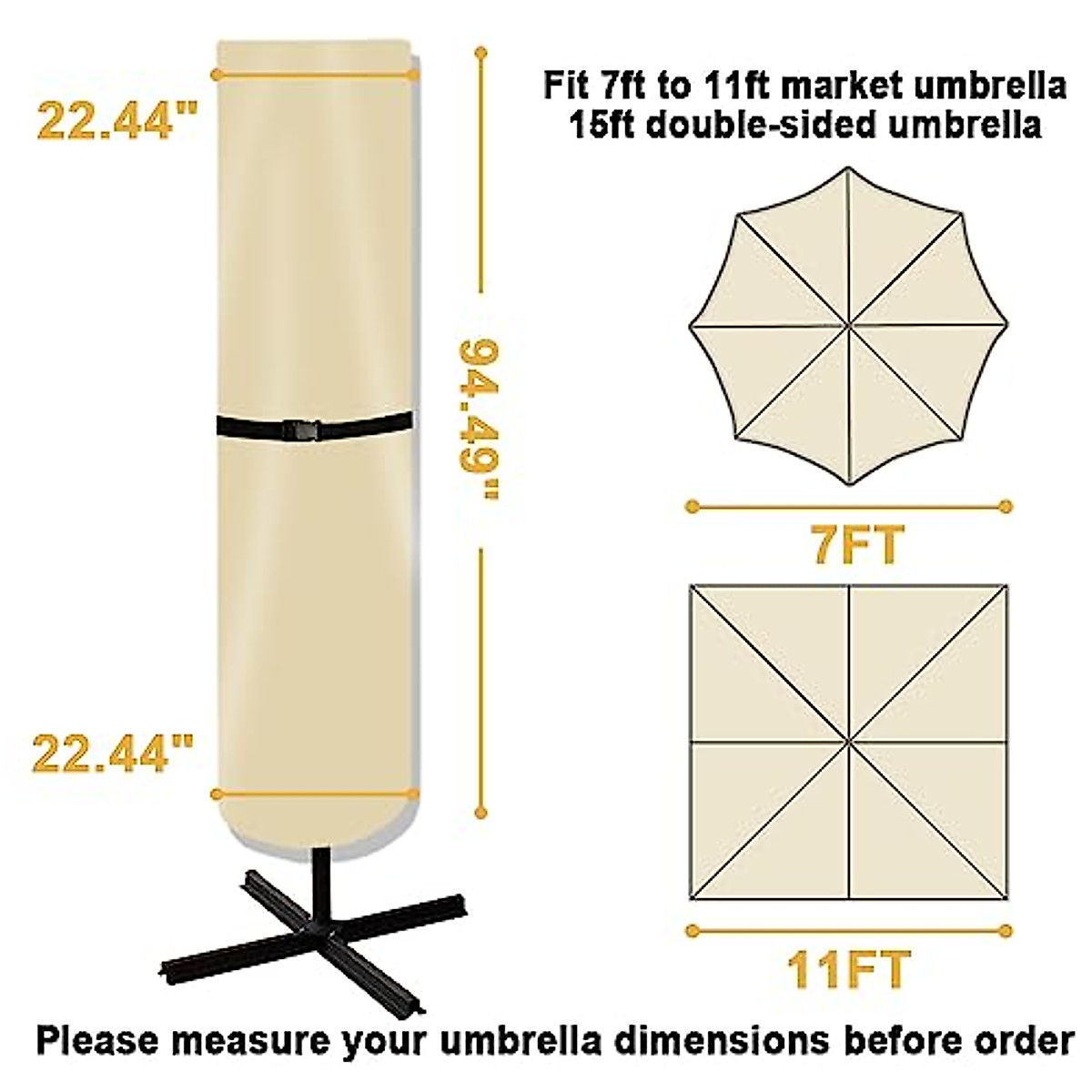 POYEE Umbrella Cover, 420D Waterproof Outdoor Patio Umbrella Cover for 9ft to 14ft Market Umbrella or 15ft Double-sided Umbrella, Coffee
