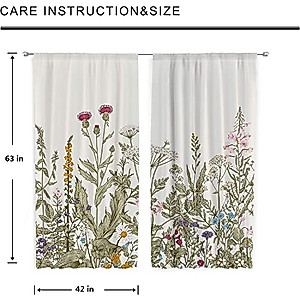 ABxinyoule Kitchen Window Curtain Plant Small Floral Wildflower Velvet Curtain Cafe Curtains Herb Living Room 84" W x 63" L (2 Panels 42W x 63H)
