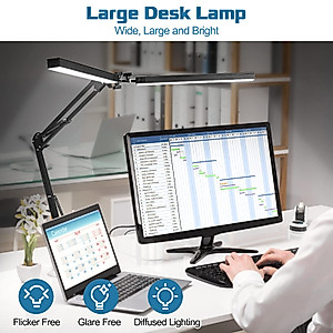 Lanhado LED Desk Lamp, Swing Arm Desk Lamps for Home Office, 24W Architect LED Table Lamp, Eye-Caring Black Desk Lamp with Clamp, 3 Lighting 10 Brightness Adjustable Desk Lamp for Read/ Relax/ Work