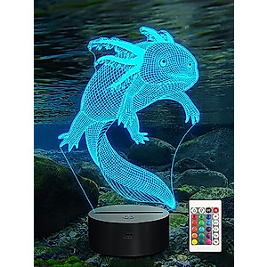 Ammonite Axolotl Night Light, Mexican Salamander Fish 3D Illusion lamp for Kids, 16 Colors Changing with Remote, Kids Bedroom Decor as Xmas Holiday Birthday Gifts for Boys Girls