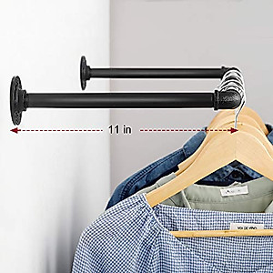 Industrial Iron Pipe Clothing Garment Rack 24.5 Inches Heavy Duty Multi-Purpose Clothing Hanging Rack Wall Mounted Clothes Rod for Closet, Laundry Room, Balcony, Black