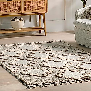 nuLOOM Polina Geometric High-Low Tasseled Area Rug, 4x6, Beige