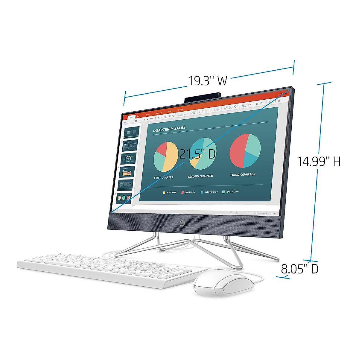 HP All-in-One Desktop Computer, 22" FHD Display, Intel Celeron G5900T, 16GB DDR4 RAM, 512GB PCIe SSD, DVD-Writer, 4 USB Ports, AC WiFi, HDMI, Bluetooth, Windows 11 Home, Blue