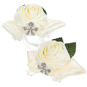 Beatifufu 2 Pcs Bridal Bouquet Prom Wrist Corsage Wedding Boutonniere Corsages for Prom Flower Hand Corsages Lace Wristband Corsage Bride Wrist Corsage Banquet Corsage Wristlet Gift Box Miss