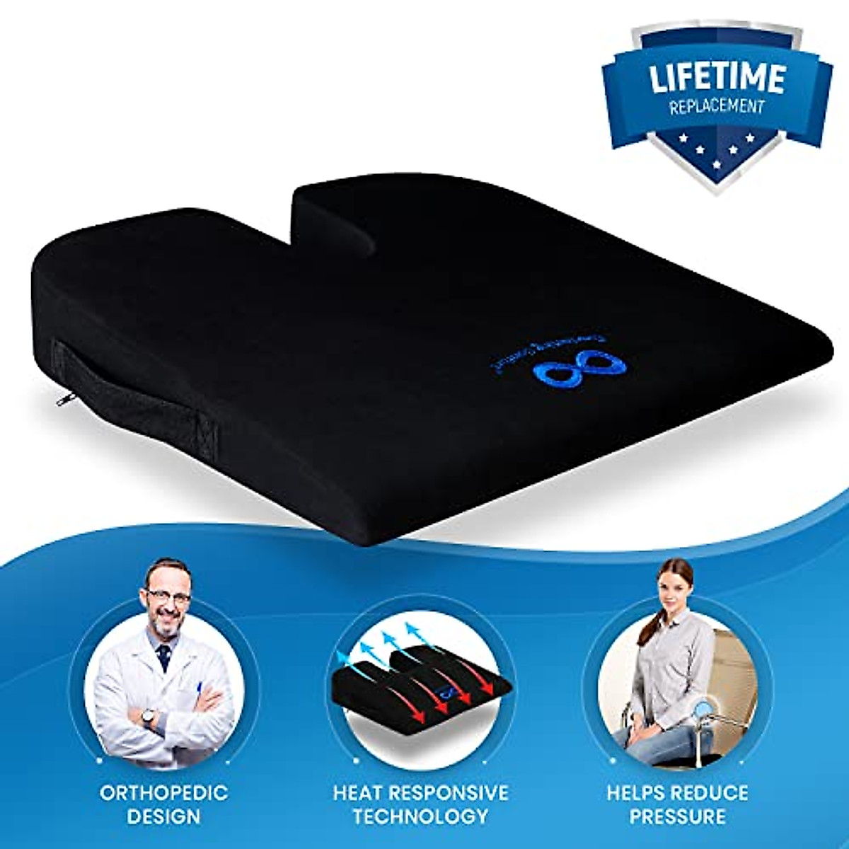 Everlasting Comfort Car and Truck Seat Cushion - Memory Foam Wedge Chair Driving Pillow (Black)