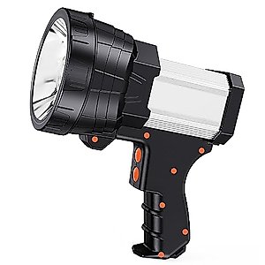Samyoung Spotlight 120000 Lumen Super Bright, 10000 mAh 30 Hours LED Rechargeable Flashlights, IP65 Waterproof Rechargeable Spotlight Come with Collapsible Tripod & Strip for Hunting Boat Camping