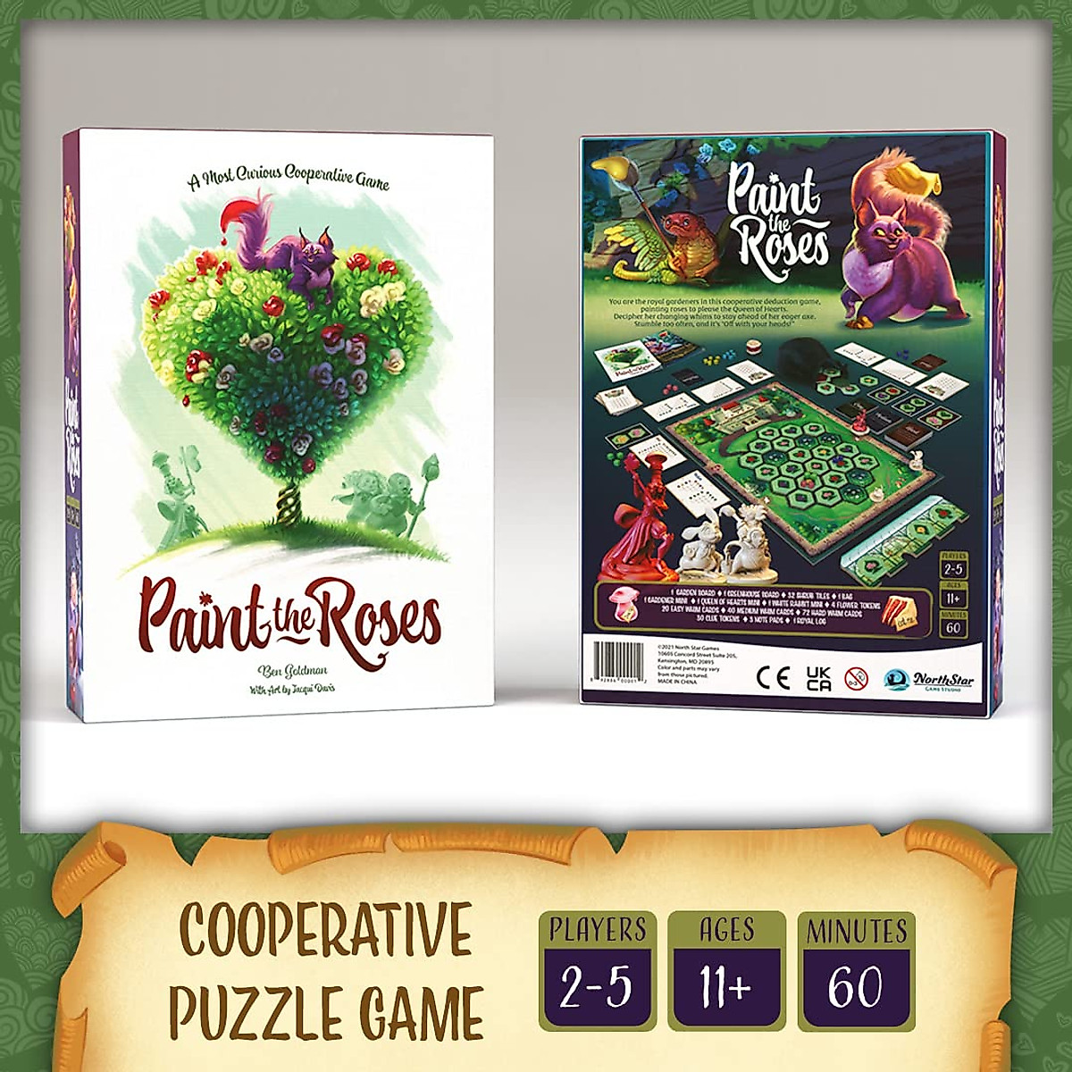 North Star Games - Paint The Roses Board Game - Alice in Wonderland Strategy Puzzle Board Game - 2 to 5 Players - Average Playtime 60 Minutes
