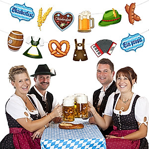 2Pcs Oktoberfest Banner, Oktoberfest Garland, Bavarian Flag, Oktoberfest Bunting Sign Banner, Backdrop Photo Booth Props for Beer Theme Party Supplies, Oktoberfest Party Decorations