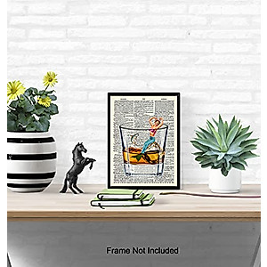 Bar Man Cave Mermaid Decor - Scotch Whiskey Wall Art - Fish Wall Decor for Men, Guys - Funny Alcohol Drinking Decor - 8x10 Dictionary Art Picture Poster - Home Office Decor