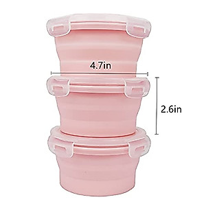 CCyanzi 3piece Round Collapsible Bowl with Lids, Silicone Food Storage Containers, Microwave & Freezer Safe, Space Saving for Kitchen Cabinet and Camping Backpack,(Pink)