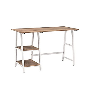 Trestle Desk with 2 Shelves, Soges 47 inches Reversible Storage Desk, Home Office Computer Desk Workstation, Wooden School Desks for Teachers Students, Middle Shelf Removable for CPU Storage