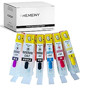 HEMEINY PGI-280XXL CLI-281XXL Empty Refillable Ink Cartridges Compatible with Canon Pixma TS9120 TS8320 TS8220 TS8120 TS8322 TS8222 TS9100 TS8100 TS8200 TS8300 Printer (PGBK BK C M Y PB)