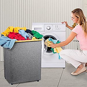 Laundry Hamper with Lid - 72L Rolling Laundry Basket with Wheels, Waterproof Clothes Hamper Storage Basket with Laundry Bag Portable for Toys Clothes Organizer