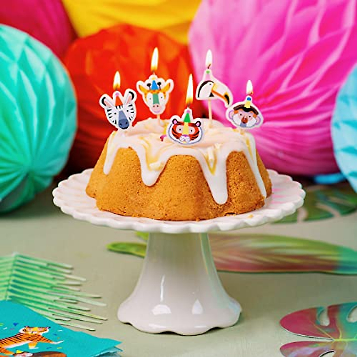 Talking Tables Party Safari Jungle Zoo Animal Birthday Cake Candles, Pack of 5, Wax Height 3cm, 1", Mixed Colors